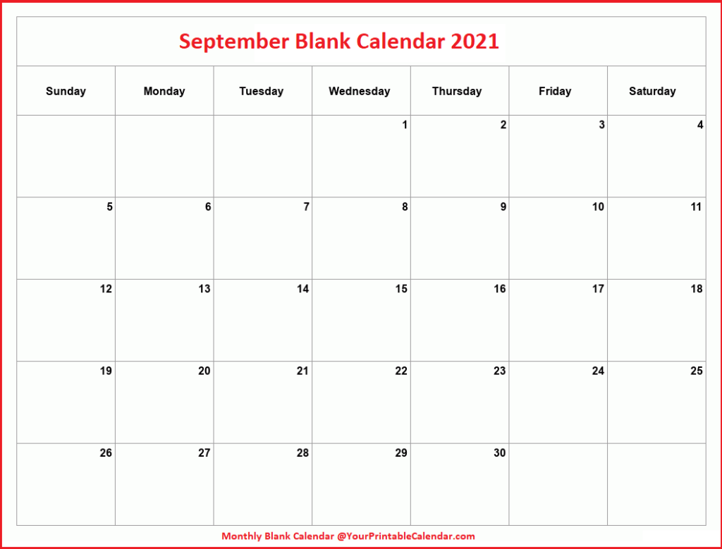 September Blank Calendar 2021 | Your Printable Calendar