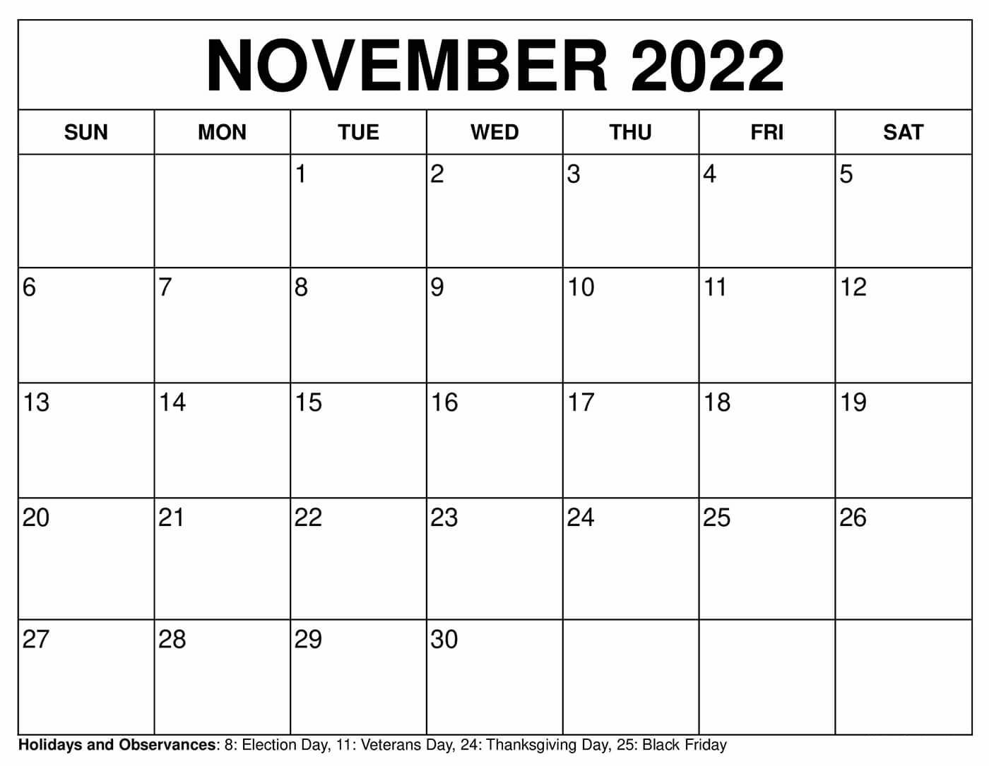 November 2022 Blank Calendar | Your Printable Calendar