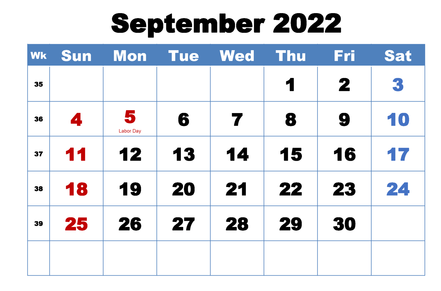 Free** Printable September 2022 Calendar With Holidays [PDF]