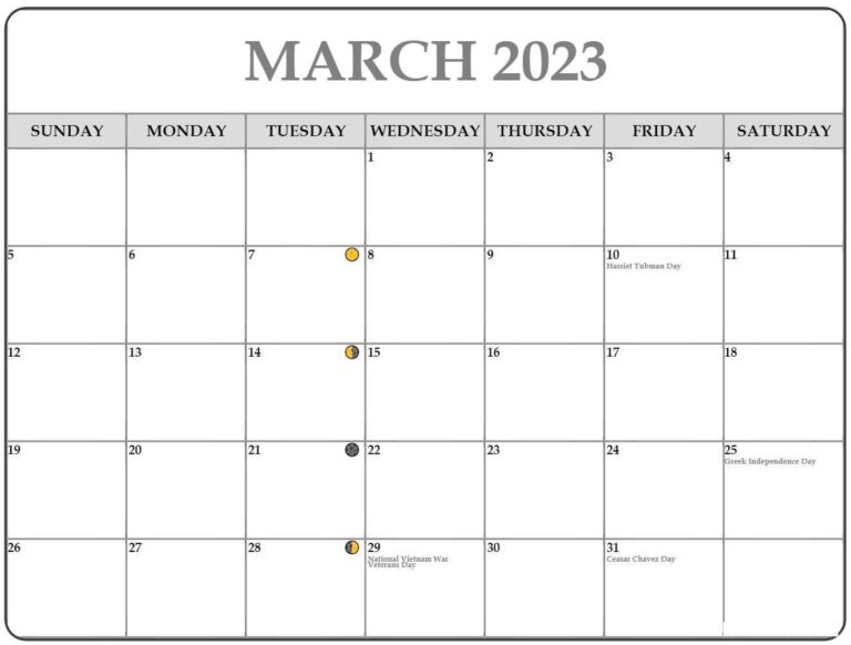 Free Printable March 2023 Calendar With Holidays [PDF]