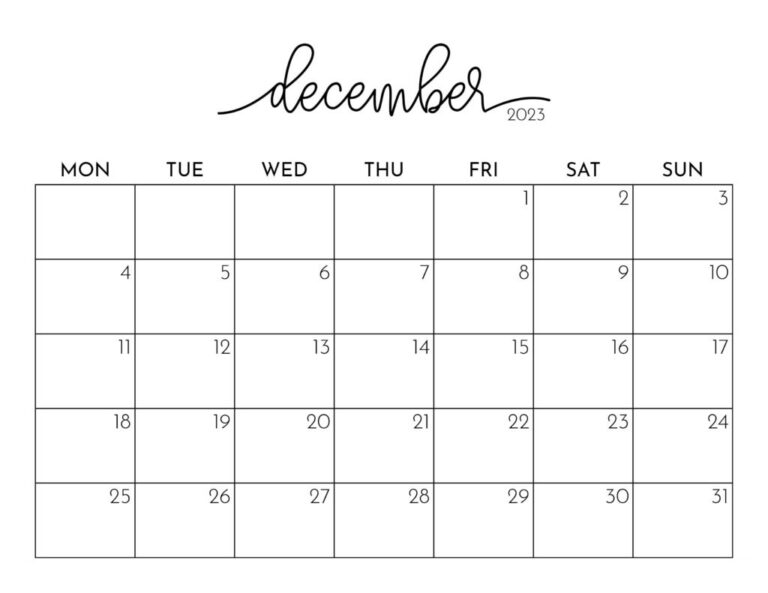 Free Blank** Printable December 2023 Calendar With Holidays