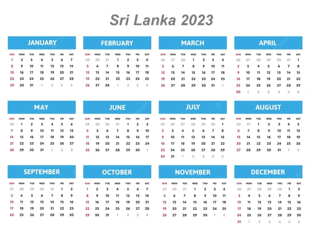 Free Printable Sri Lanka 2023 Calendar With Holidays PDF 