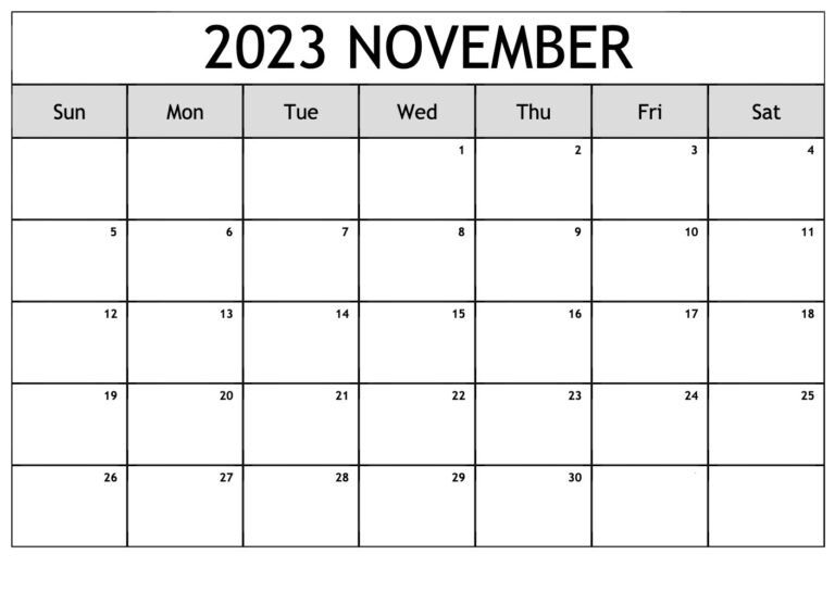 Blank Printable Free November 2023 Calendar [PDF]