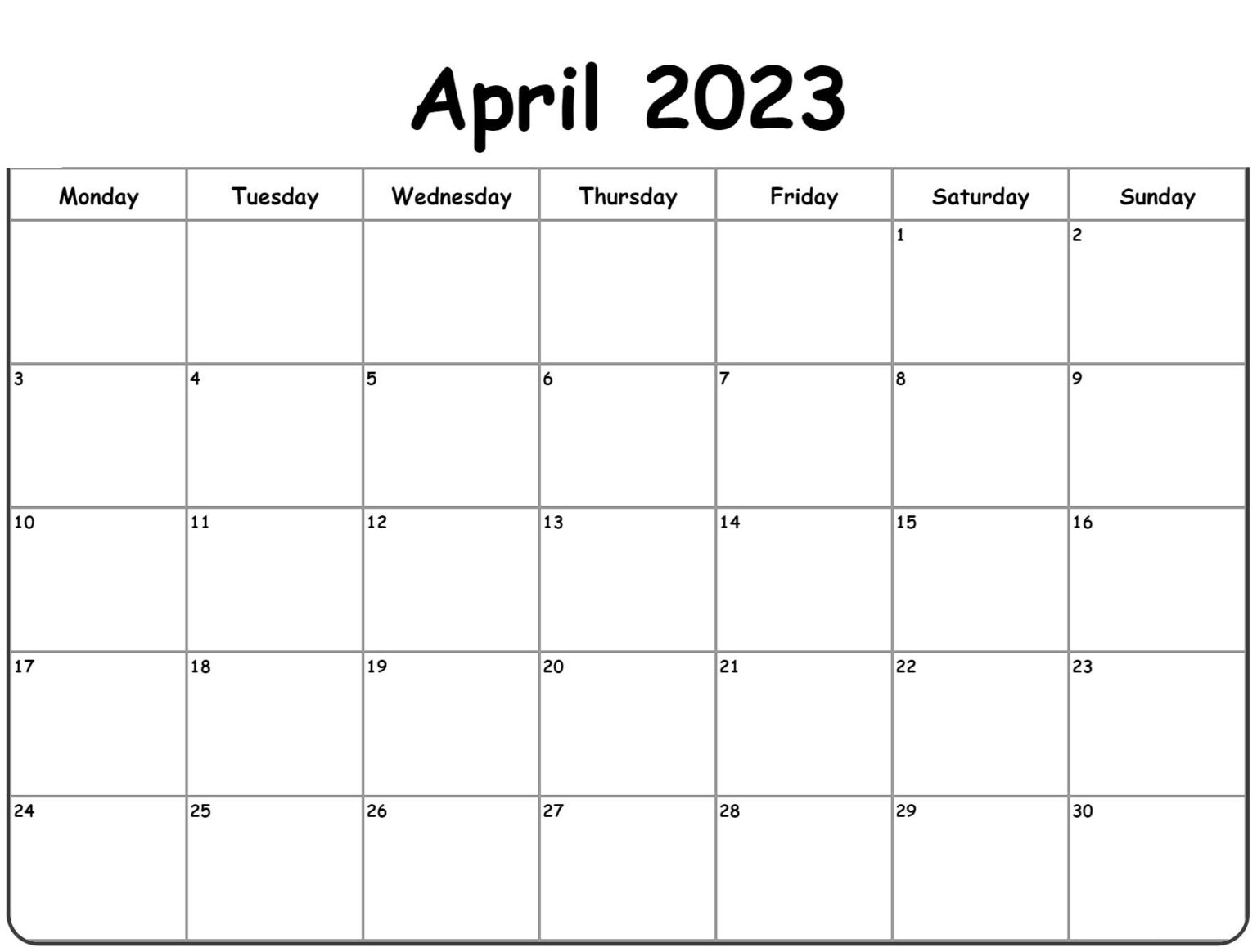 Free Blank Printable April 2023 Calendar With Holidays [PDF]