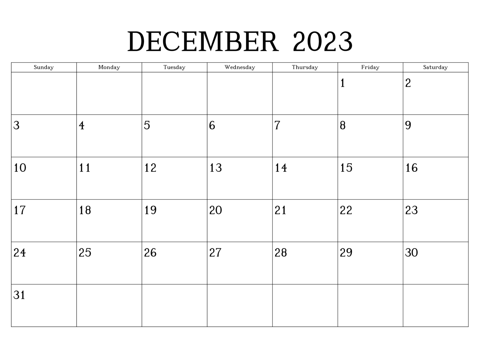Free December 2023 Blank Calendar Printable [PDF]