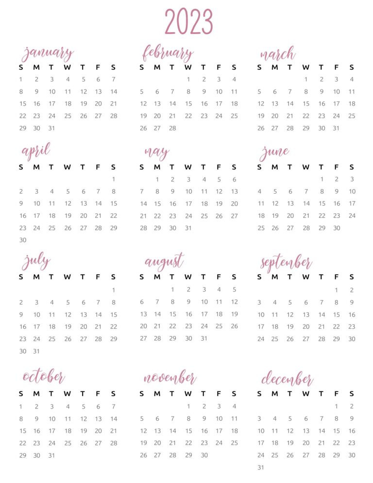 Free Printable One Page Calendar 2023 Template [PDF]