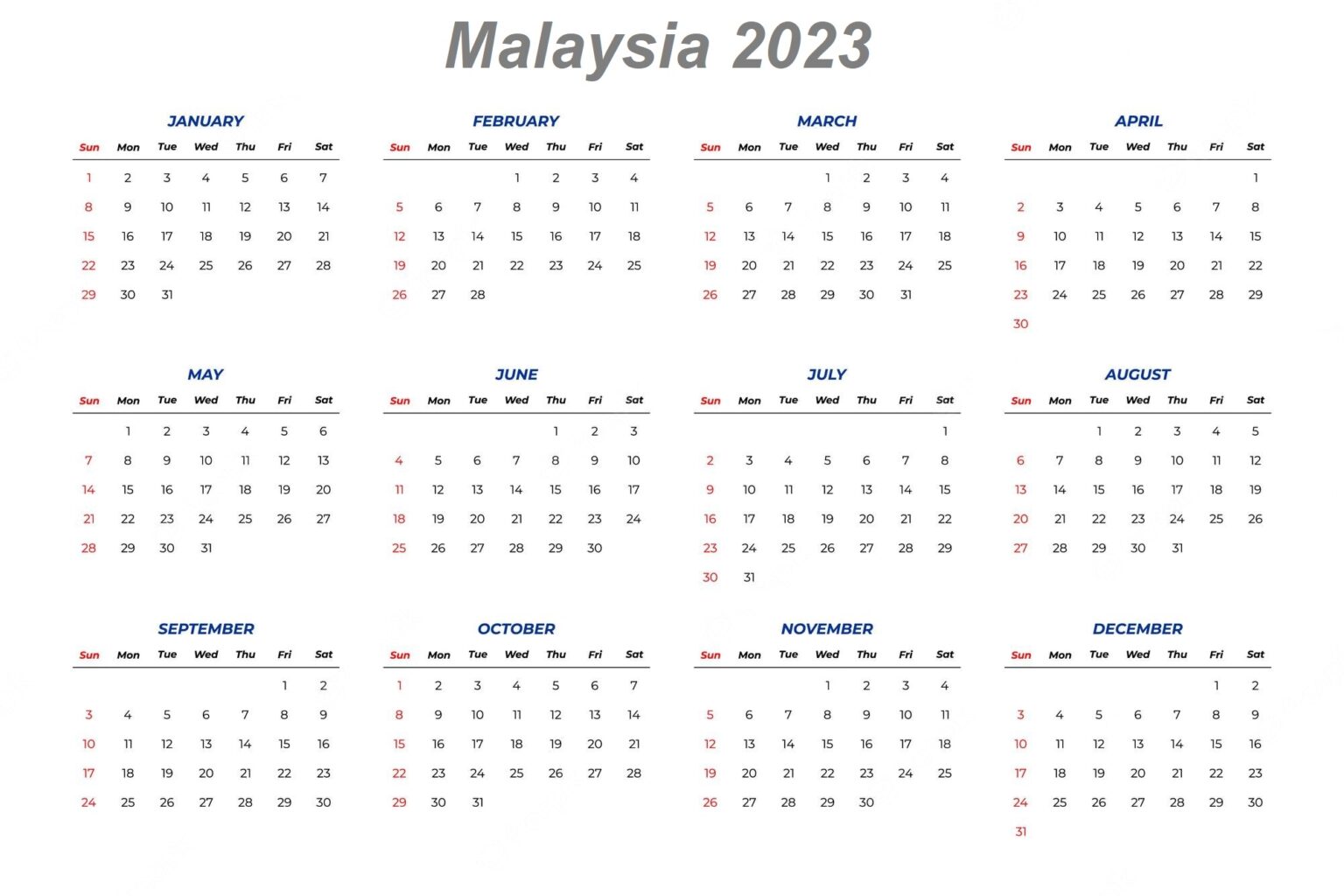 Free Printable Malaysia 2023 Calendar With Holidays PDF 