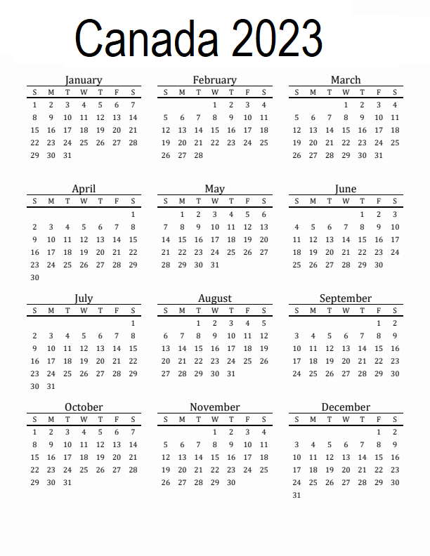 Free Canada 2023 Calendar Printable With Holidays PDF Free Canada 2023 Calendar Printable With Holidays PDF