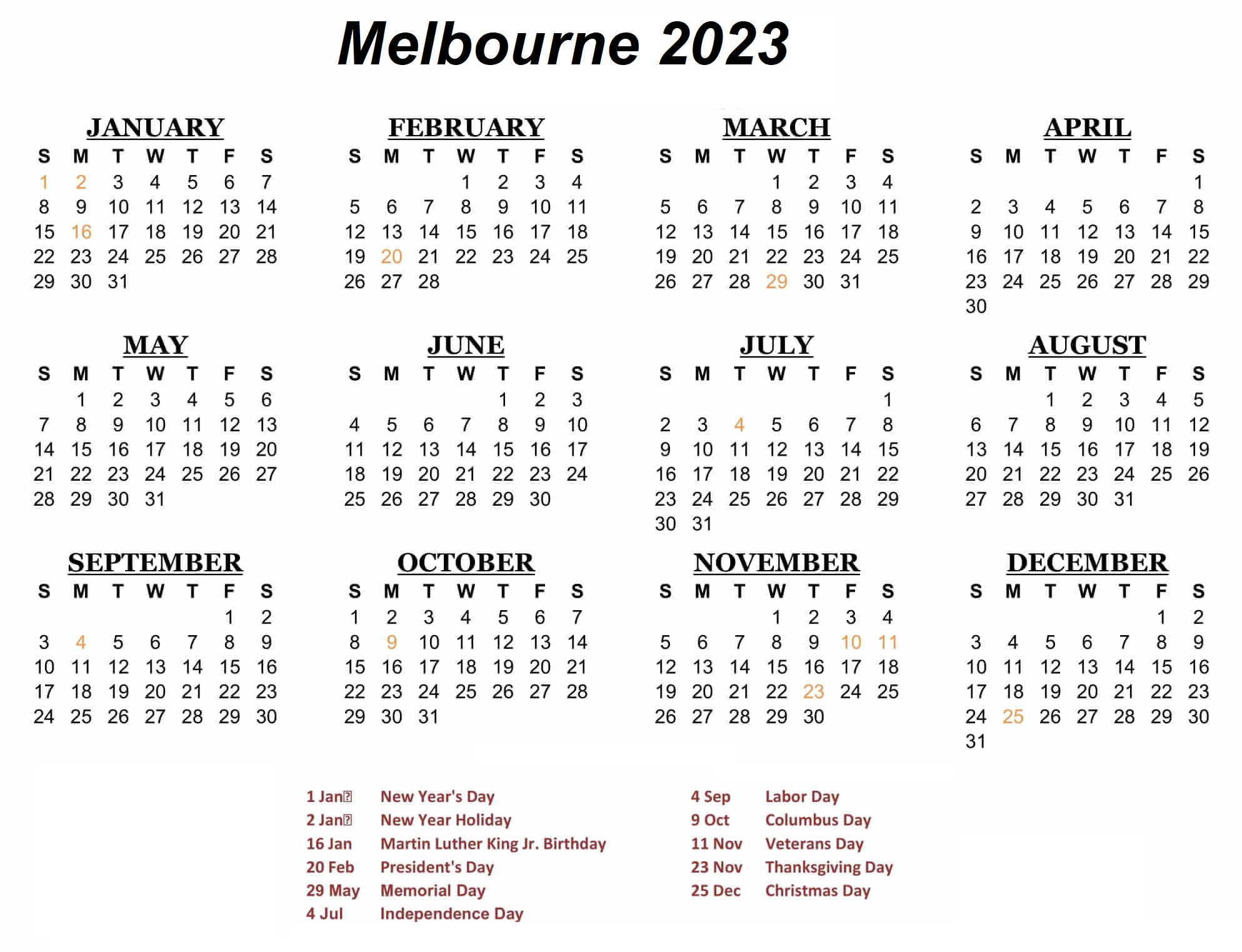 Printable Free Melbourne Public Holidays 2023 Calendar PDF Printable Free Melbourne Public Holidays 2023 Calendar PDF