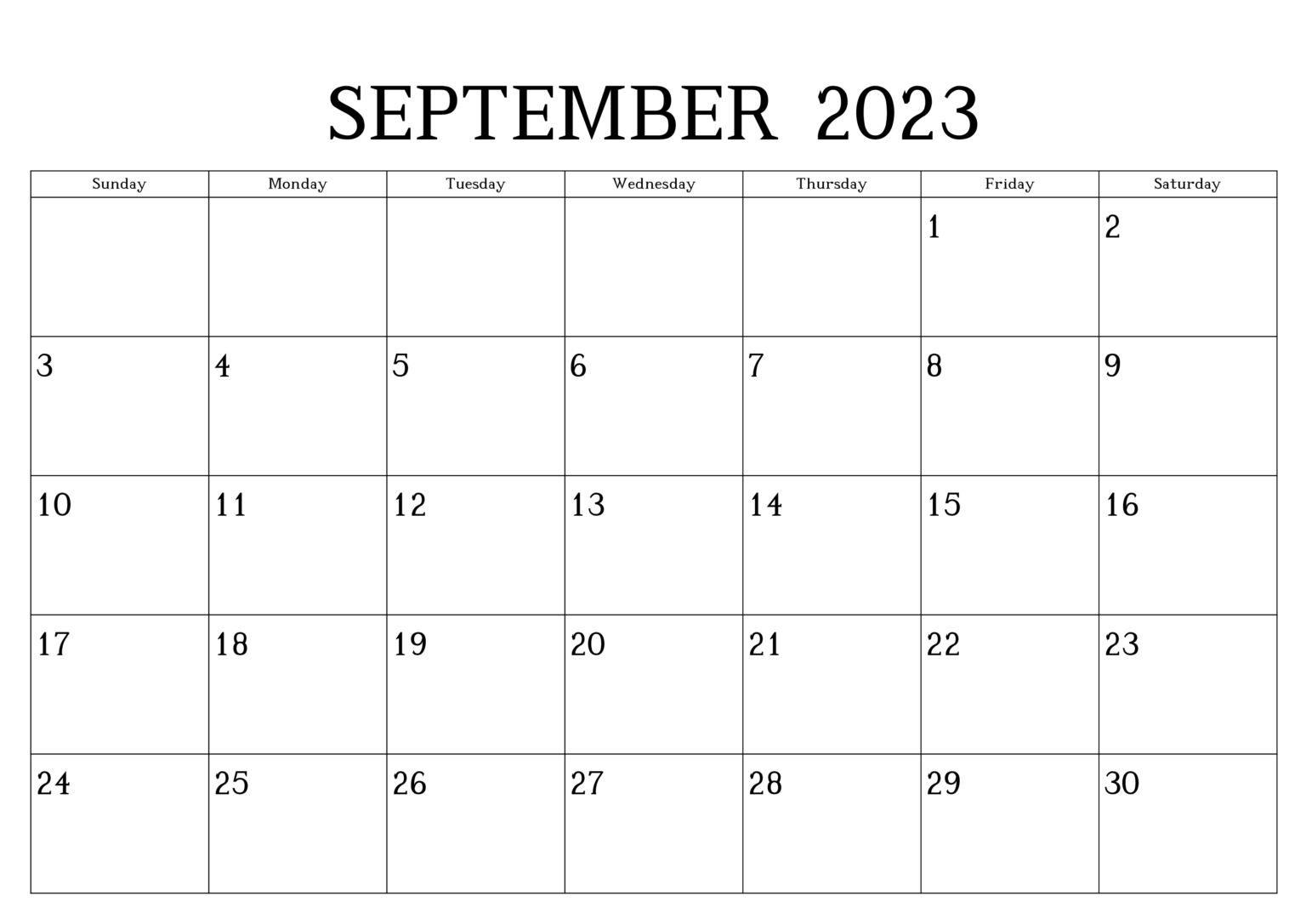 Free September 2023 Blank Calendar Printable [PDF]