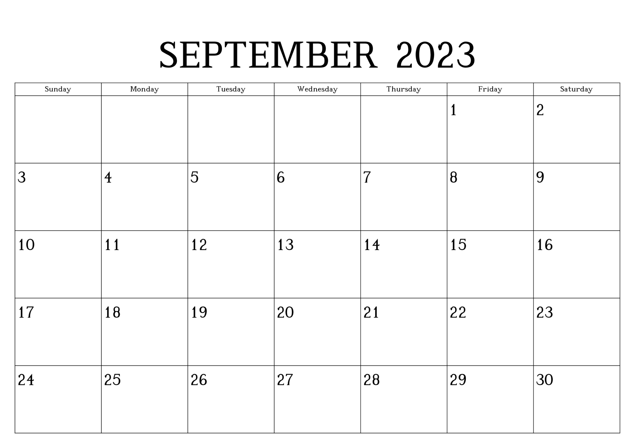 Free September 2023 Blank Calendar Printable [PDF]