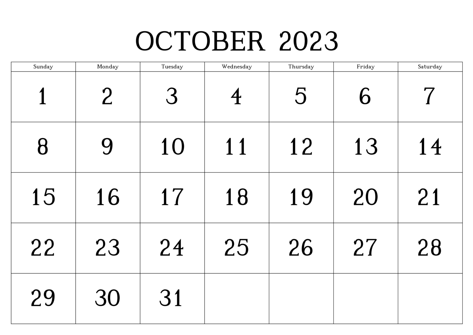 Blank Printable Free October 2023 Calendar With Holidays [PDF]