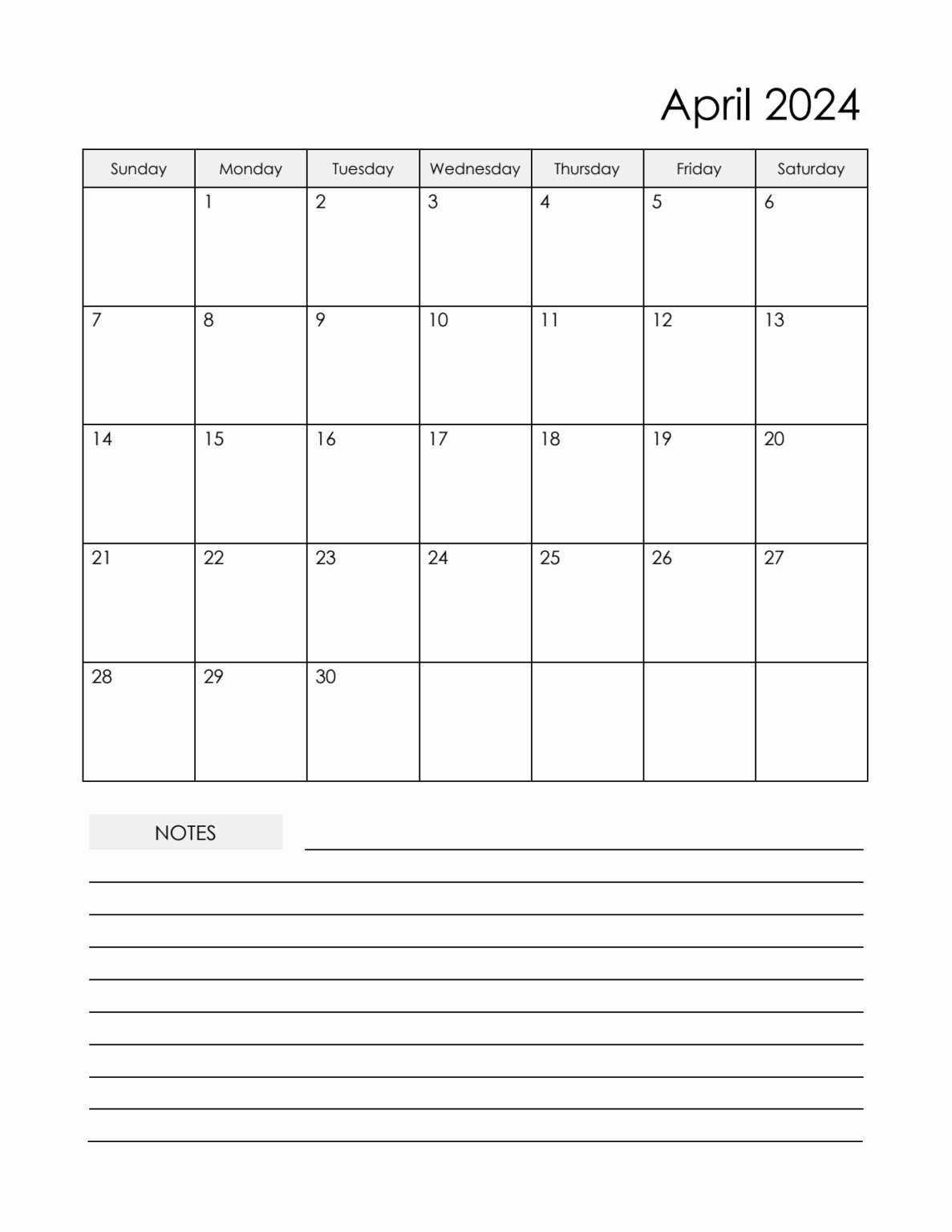 Free Blank Printable April 2024 Calendar With Holidays [PDF]