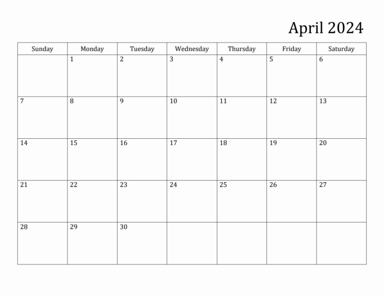 Free Blank Printable April 2024 Calendar With Holidays [PDF]