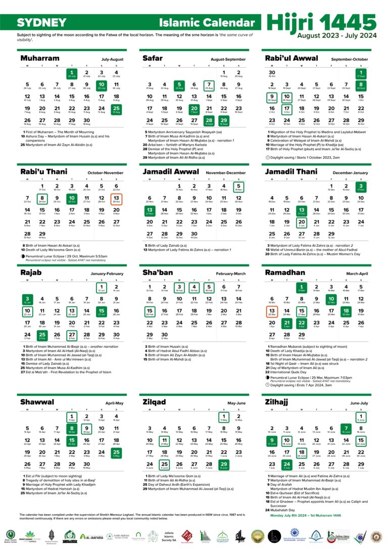Printable Islamic 2024 Calendar In PDF | Hijri Calendar 1445