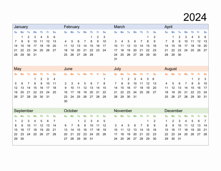 Free Blank Printable Yearly 2024 Calendar Template [PDF]